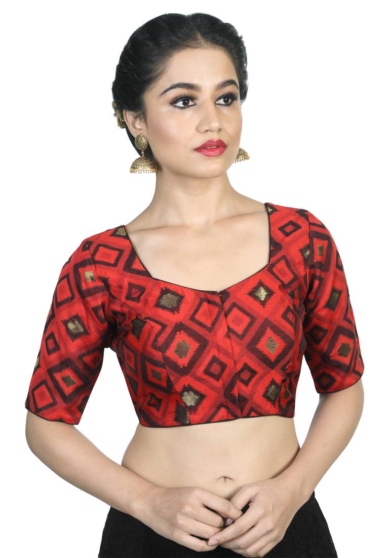 Women's Red Color Cotton Readymade Blouse - Om Clothing - 2724924