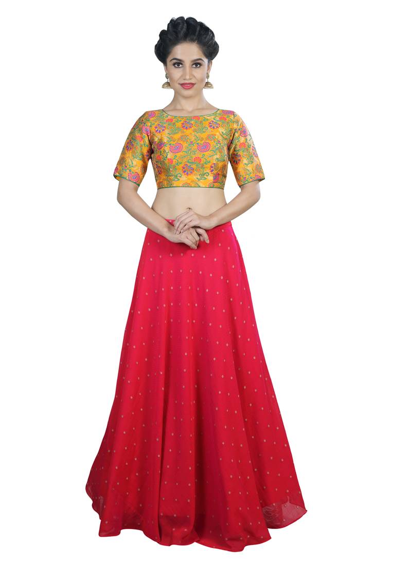 Women's Yellow Color Brocade Readymade Blouse - Om Clothing - 2725002