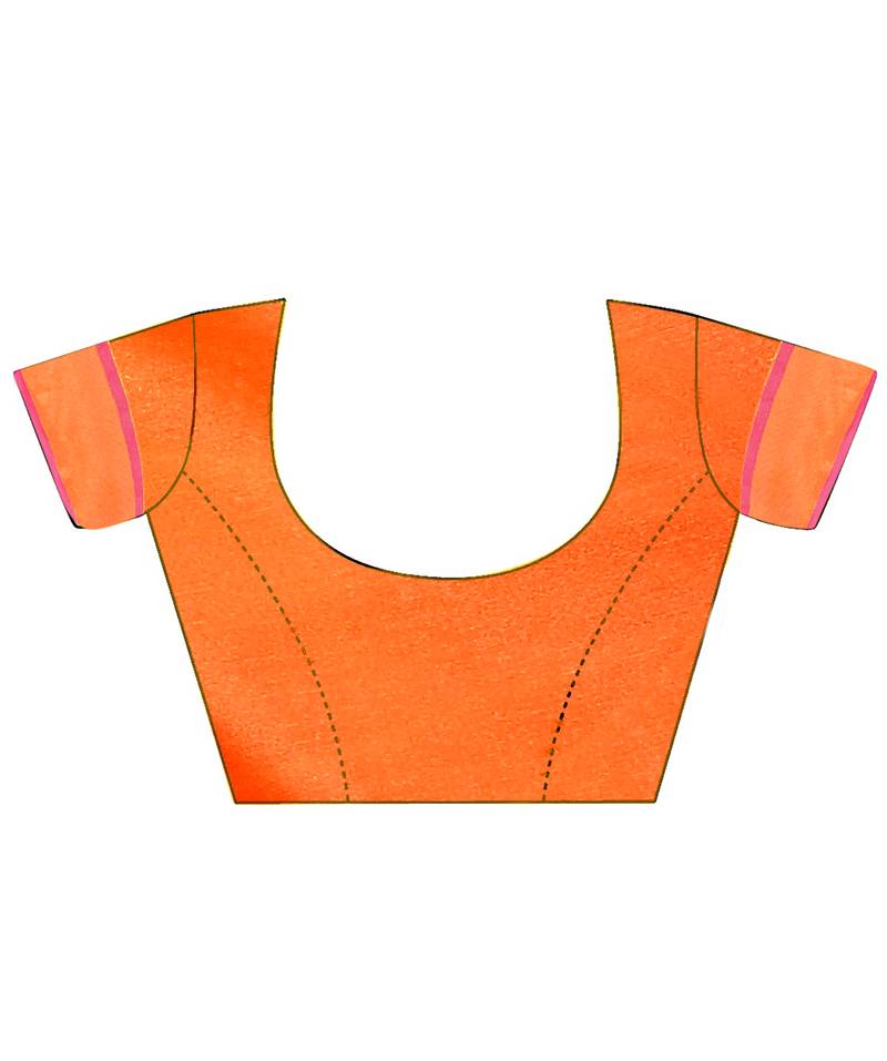 Orange printed linen saree with blouse - YOYO Fashion - 2725209