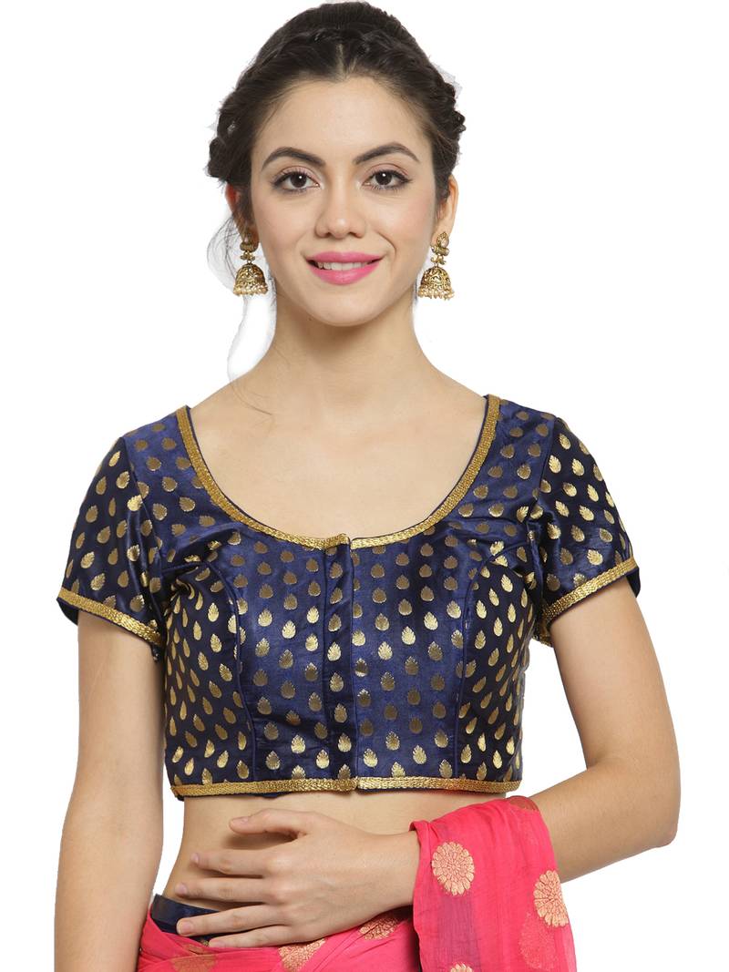Women's Brocade Navy Blue Princess Cut Readymade Blouse - Om Clothing ...