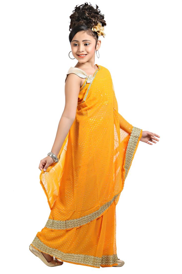 Girls Ready To Wear Stitched Designer Saree With Stitched Blouse ...