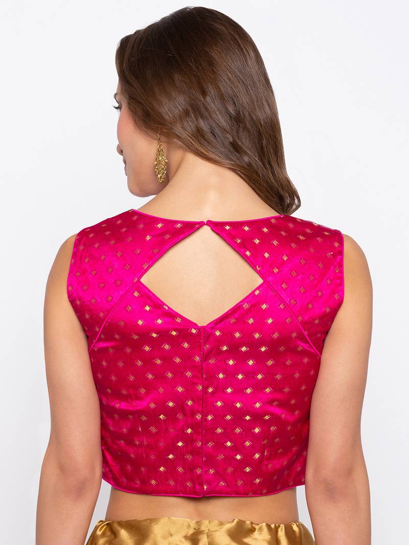 Pink Self Design Brocade Readymade Blouse - JustB - 2726291