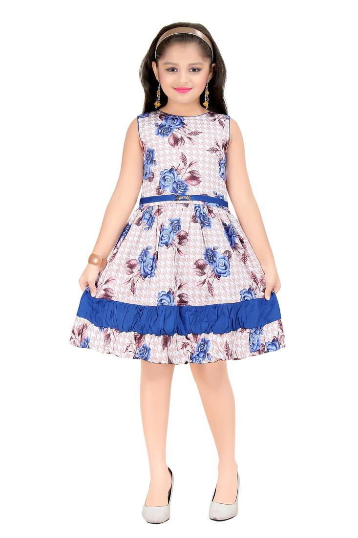 Trendy Girls Party Wear Cotton Frock - Brown Forest - 2726315