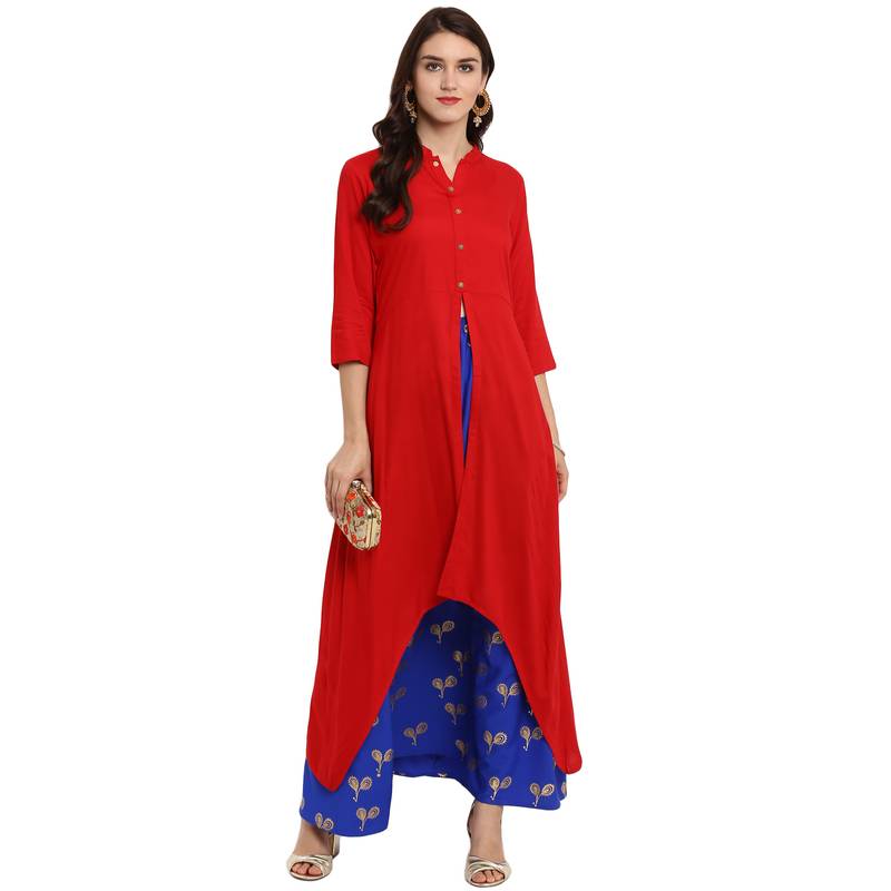 Red Color A-Line Solid Kurta - ziyaa - 2728849