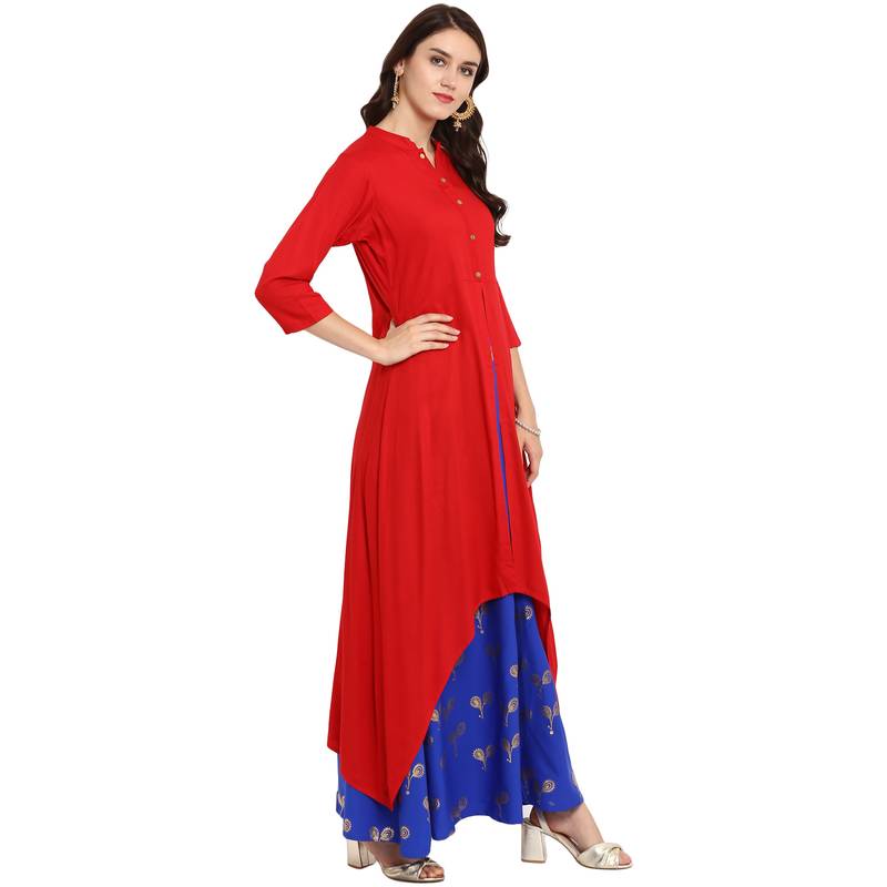 Red Color A-Line Solid Kurta - ziyaa - 2728849
