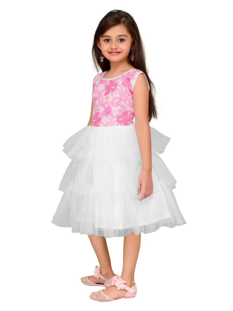 Cream Kids Partywear Frock - AJ Dezines - 2729113