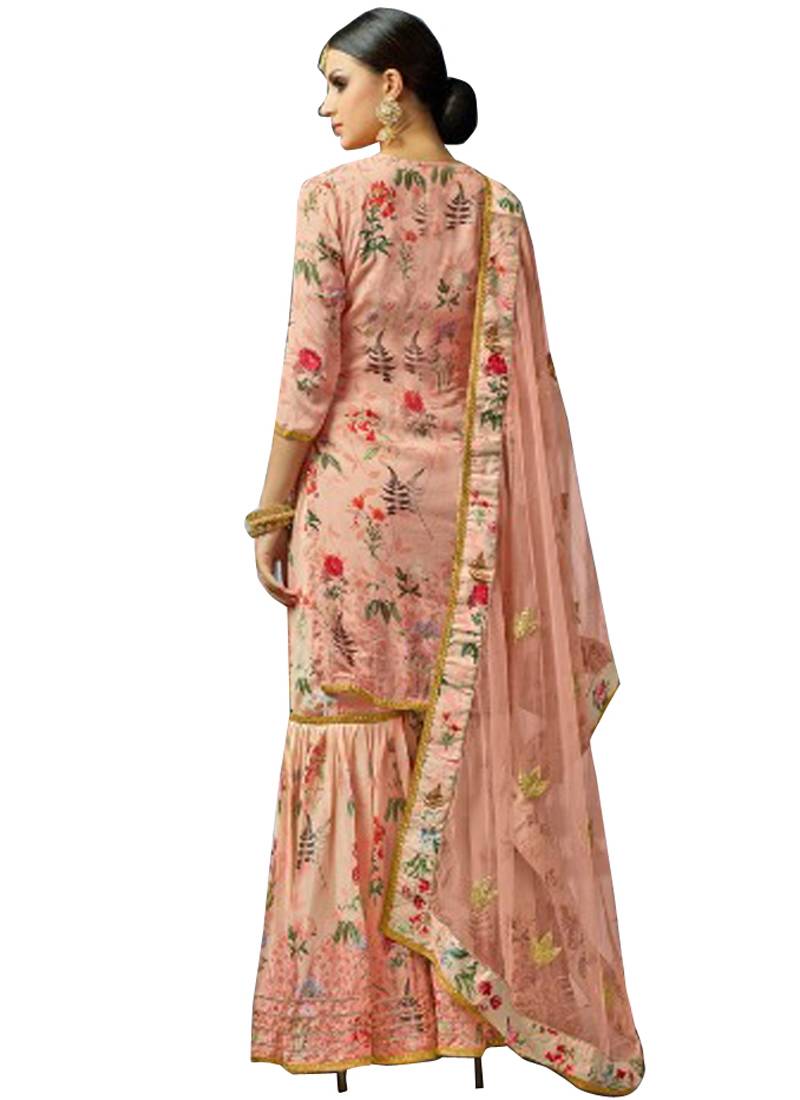 Peach embroidered georgette Sharara Suit - Traditional Fashion Designer ...