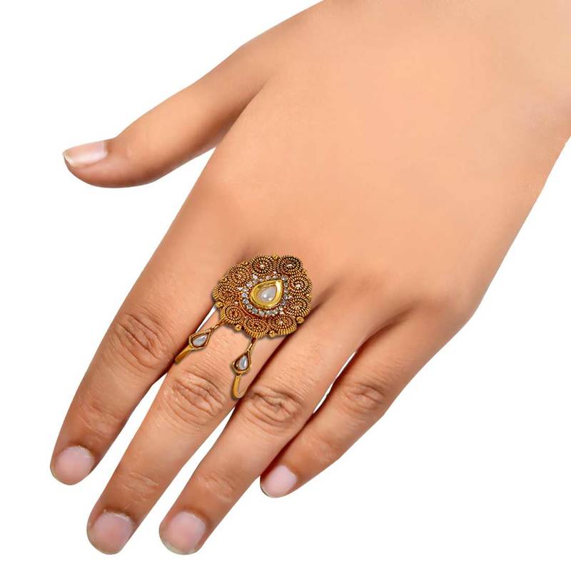 Elegant Gold Micron Gold Plated Adjustable Size Finger Ring - Maayra ...