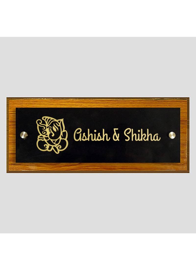 Personalised Ganesha Acrylic & Wooden TeakFloat Nameplate by Engrave ...