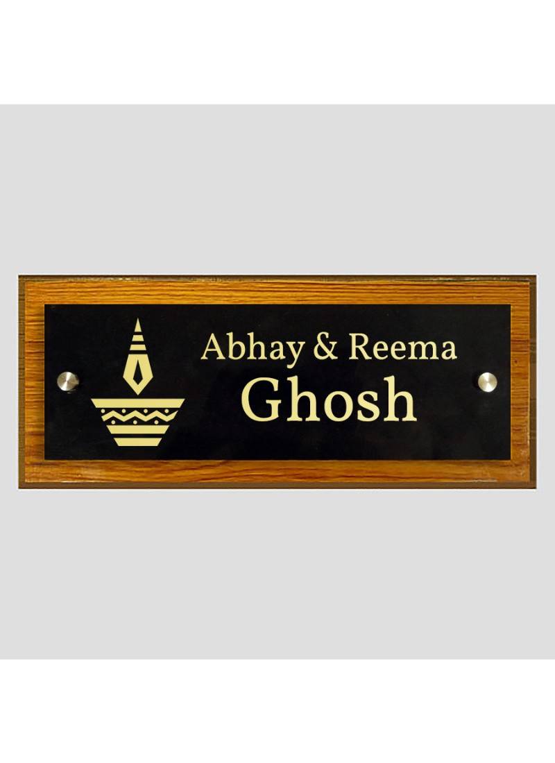 Personalised Diya Acrylic & Wooden TeakFloat Nameplate by Engrave ...