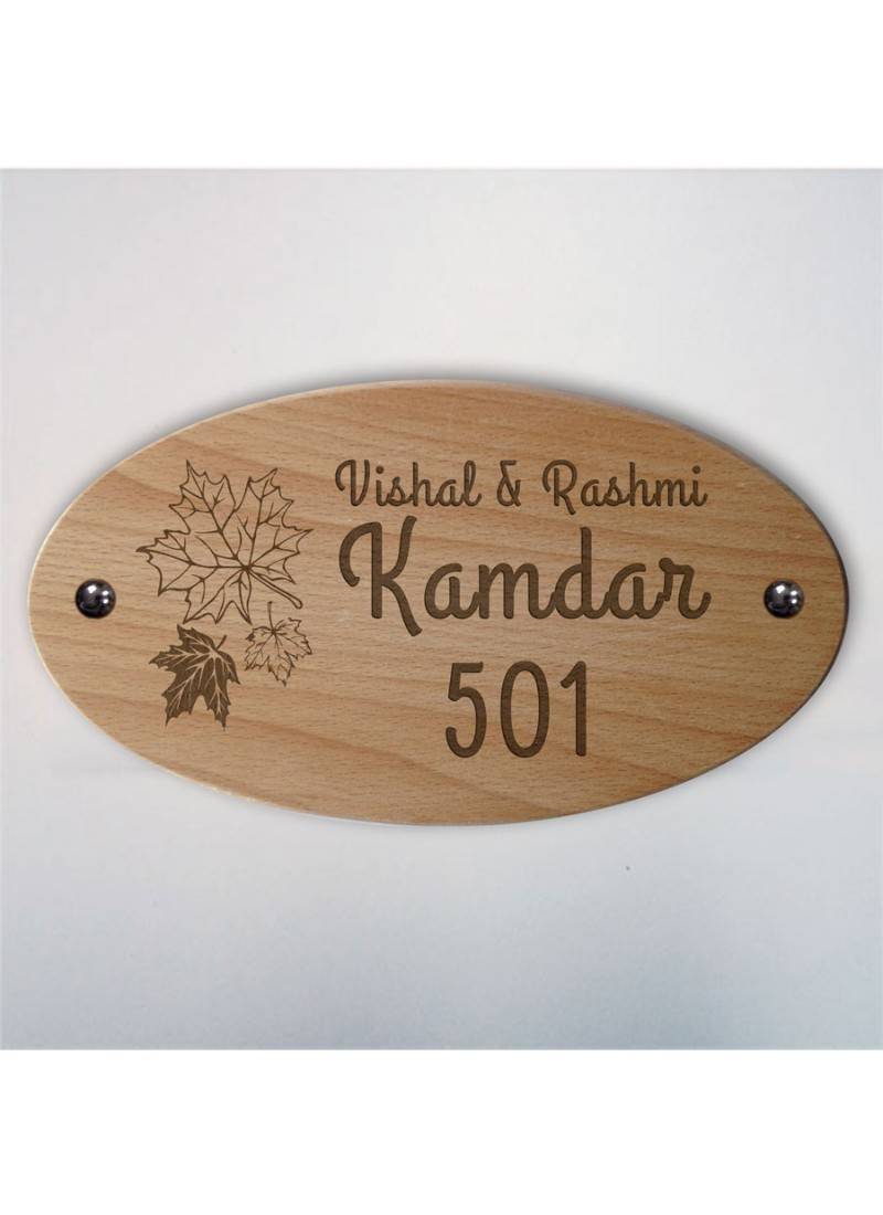 Personalised Maple Leaves Oval Wooden Name Plate by Engrave - Engrave ...