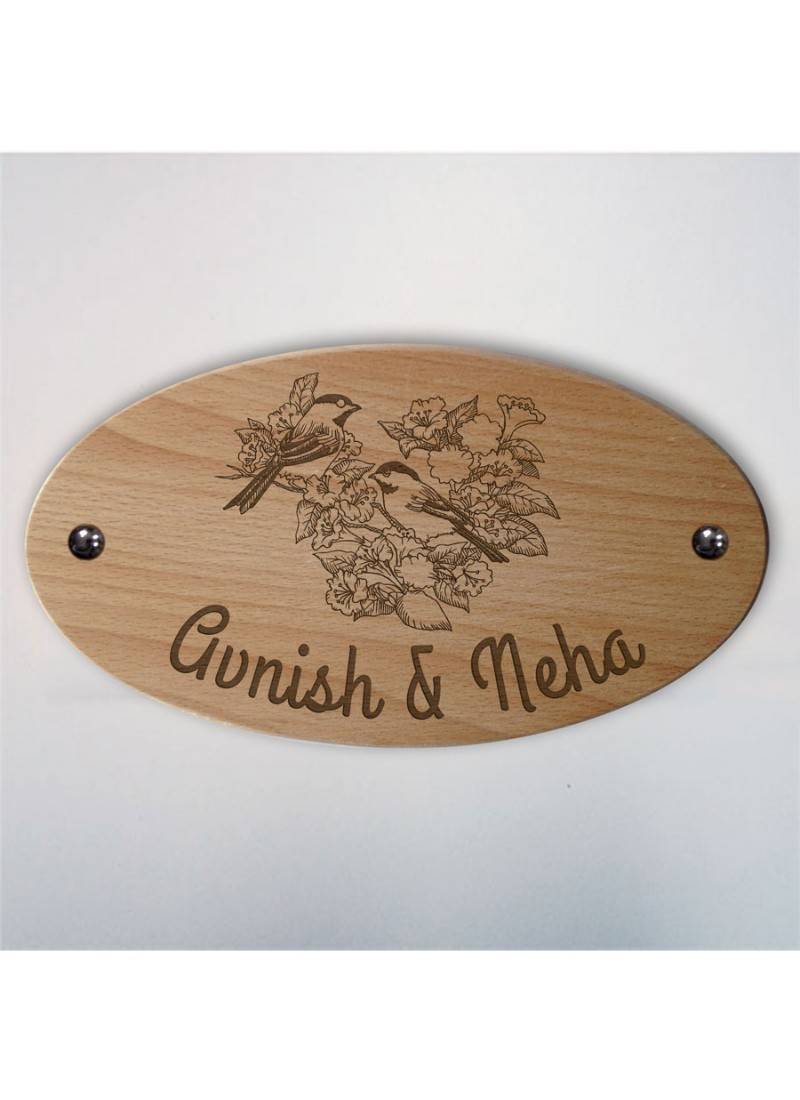 Personalised Branch of Love Oval Wooden Name Plate by Engrave - Engrave ...