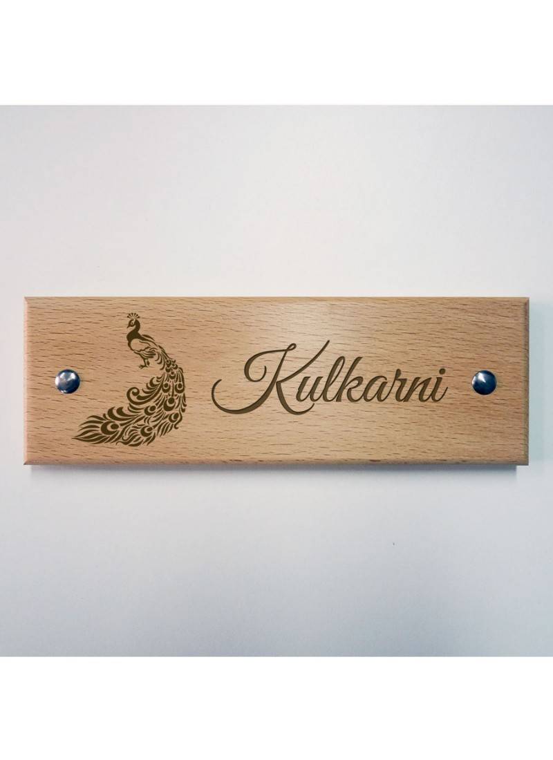 Personalised Peacock Wooden Name Plate by Engrave - Engrave - 2734742