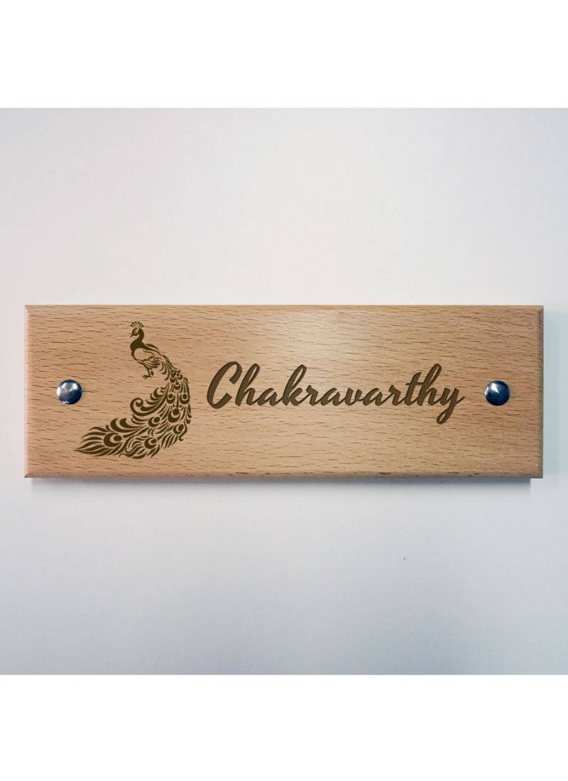 Personalised Peacock Wooden Name Plate by Engrave - Engrave - 2734742