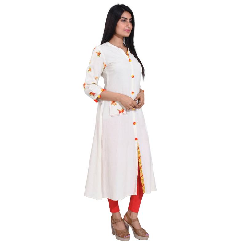 White plain cotton kurti - Dharini Apparels - 2738941
