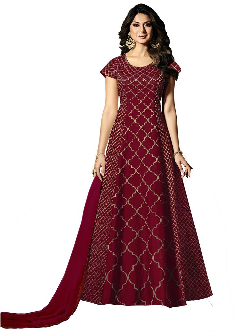 Maroon embroidered Malbary Gown - Vastrang - 2739739