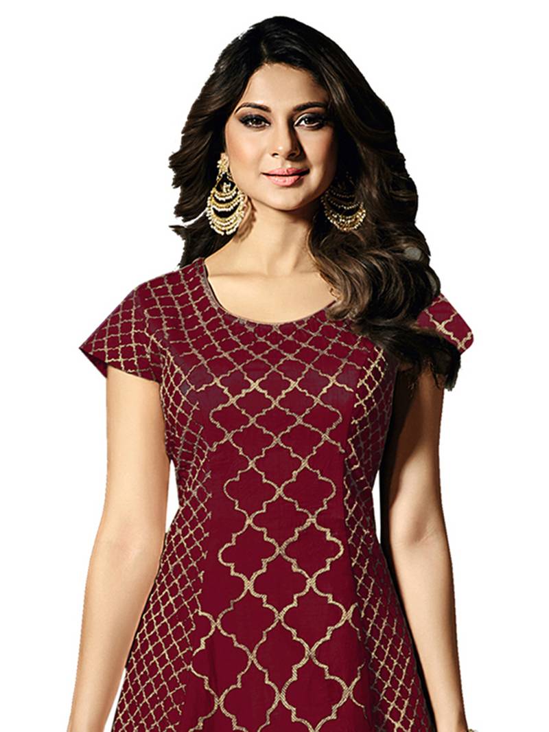 Maroon embroidered Malbary Gown - Vastrang - 2739739