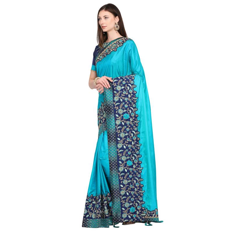 peacock green embroidered paper silk saree with blouse - Indian Women ...