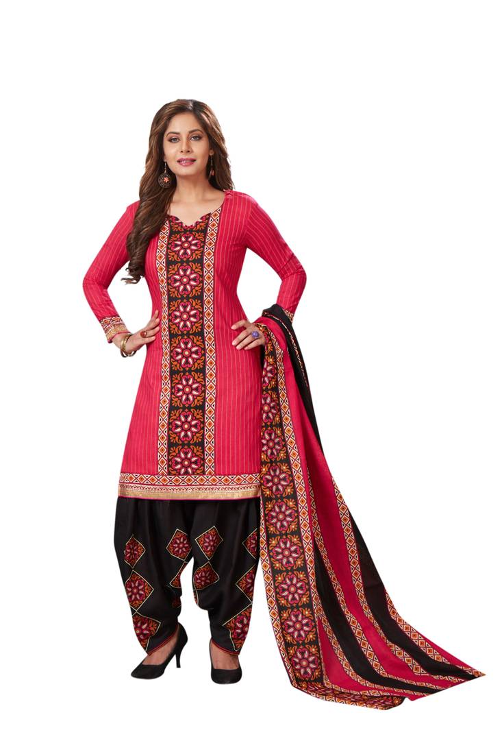 Dark Rani Pink Printed Cotton Unstitched Salwar With Dupatta - Rashmi ...