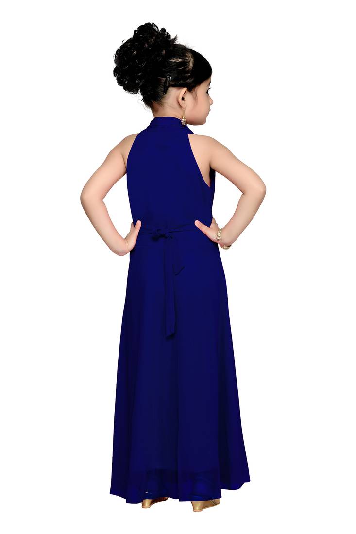Dark Blue Plain Net Kids Girl Gowns - Aarika - 2742692