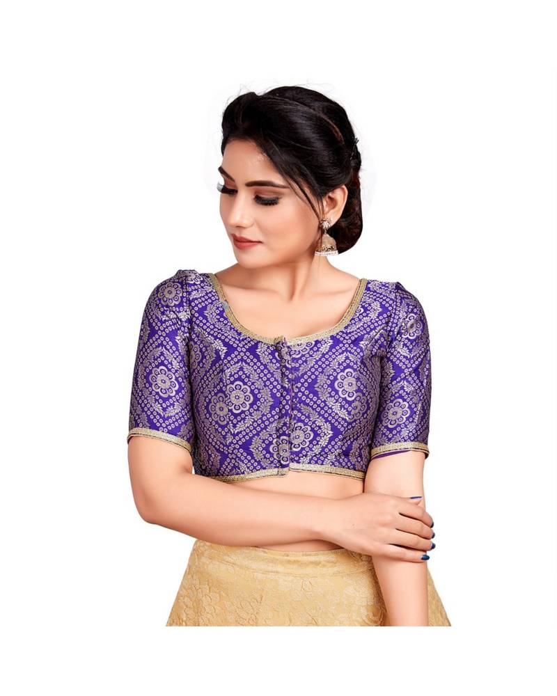 Brinjal Brocade Readymade Padded Saree Blouse Om Clothing 2742912
