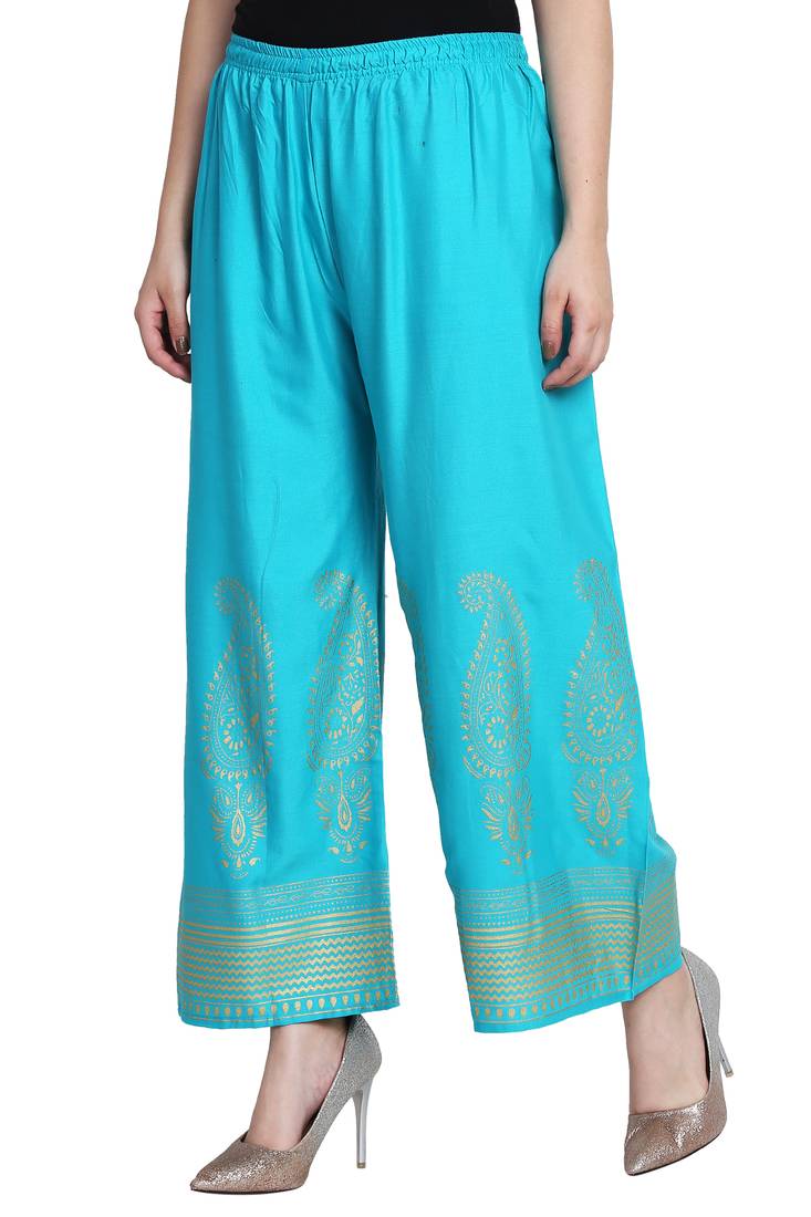 Rama Green Color Gold Print Plazo - ASMAANI - 2746361