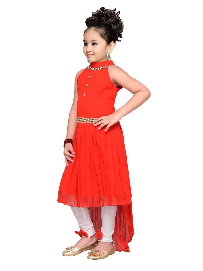 Red kids partywear high low dress - AJ Dezines - 2746724