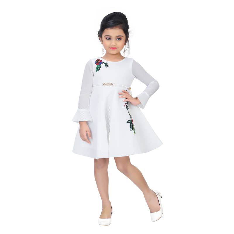White embroidered net kids frock - Pink Ribbons - 2747228