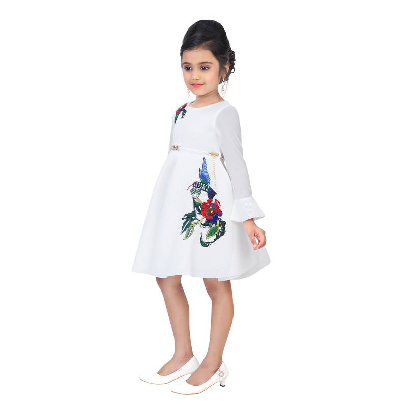 White embroidered net kids frock - Pink Ribbons - 2747228