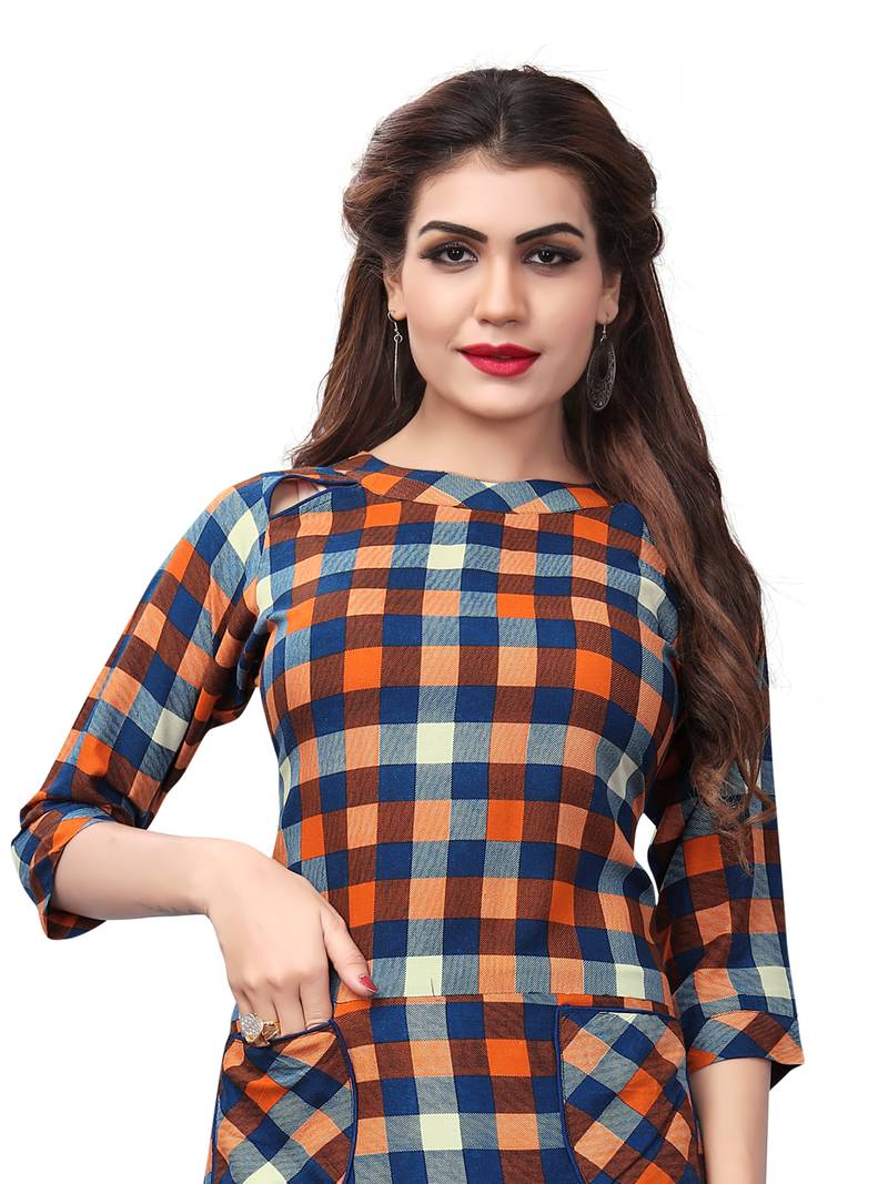 Multicolor printed rayon kurti - Krisha - 2749172