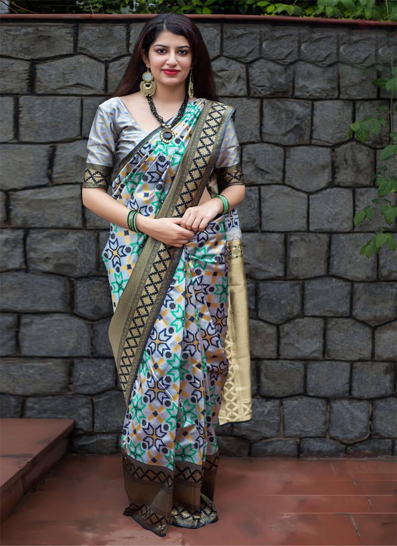 Monjolika Fashion Grey woven silk blend saree with blouse - Monjolika ...
