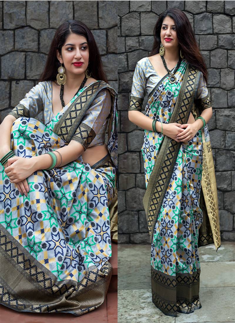 Monjolika Fashion Grey woven silk blend saree with blouse - Monjolika ...
