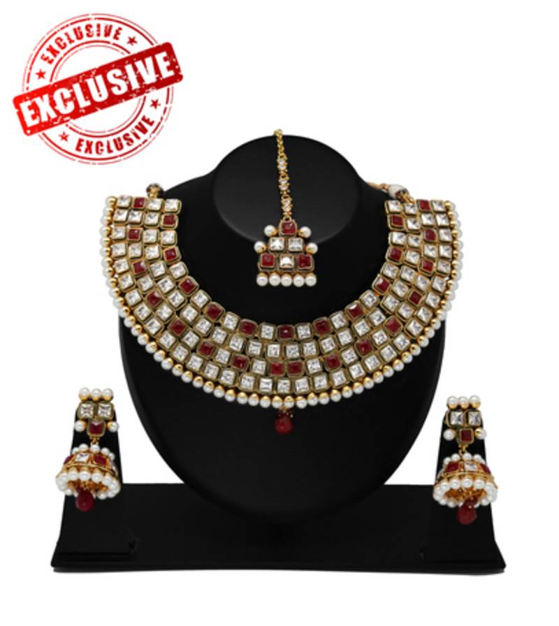 Exclusive Ruby Bridal Necklace Set - Siyora Jewellery - 369217