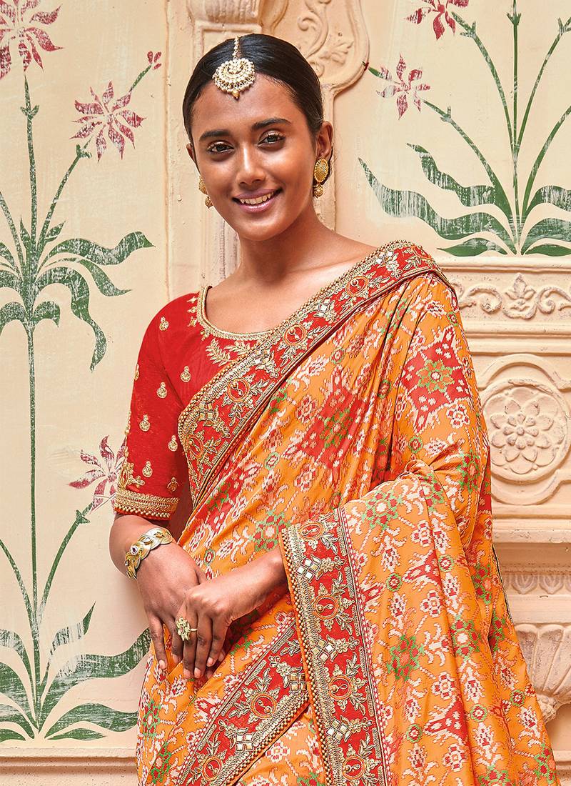 Monjolika Fashion Orange woven silk blend saree with blouse - Monjolika ...