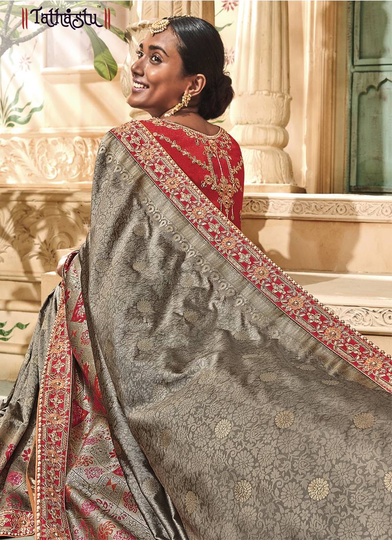 Monjolika Fashion Grey woven silk blend saree with blouse - Monjolika ...