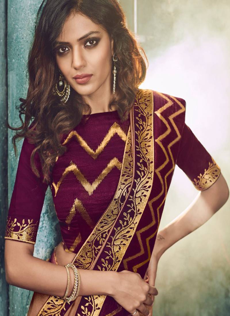 Monjolika Fashion Mauve plain silk blend saree with blouse - Monjolika ...