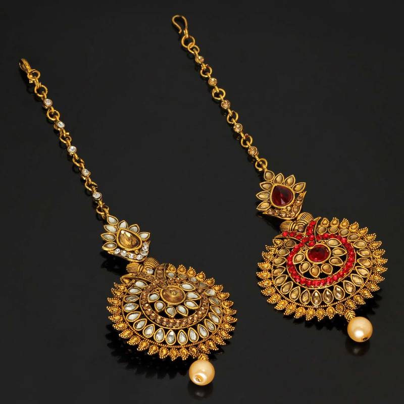 Red maang tikka - Jaipur Mart - 2755940