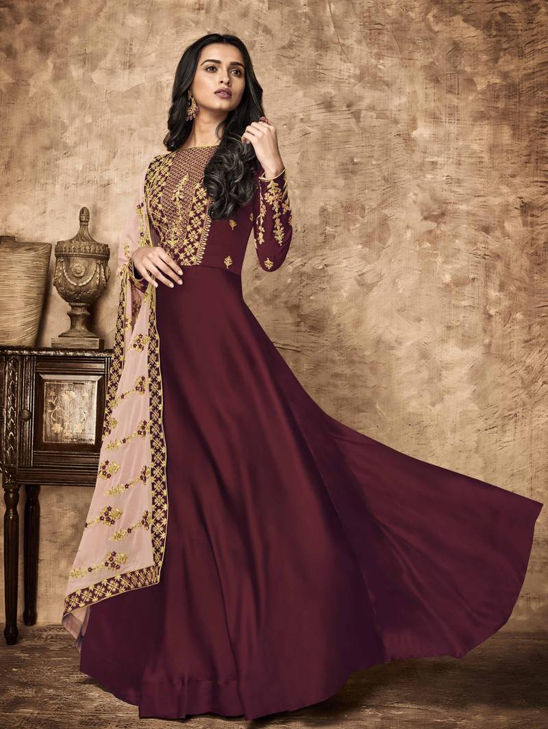 Maroon embroidered faux georgette salwar with dupatta - CRAZY FASHION ...