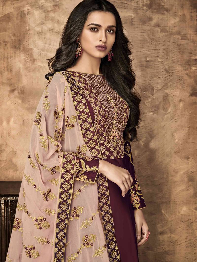 Maroon embroidered faux georgette salwar with dupatta - CRAZY FASHION ...