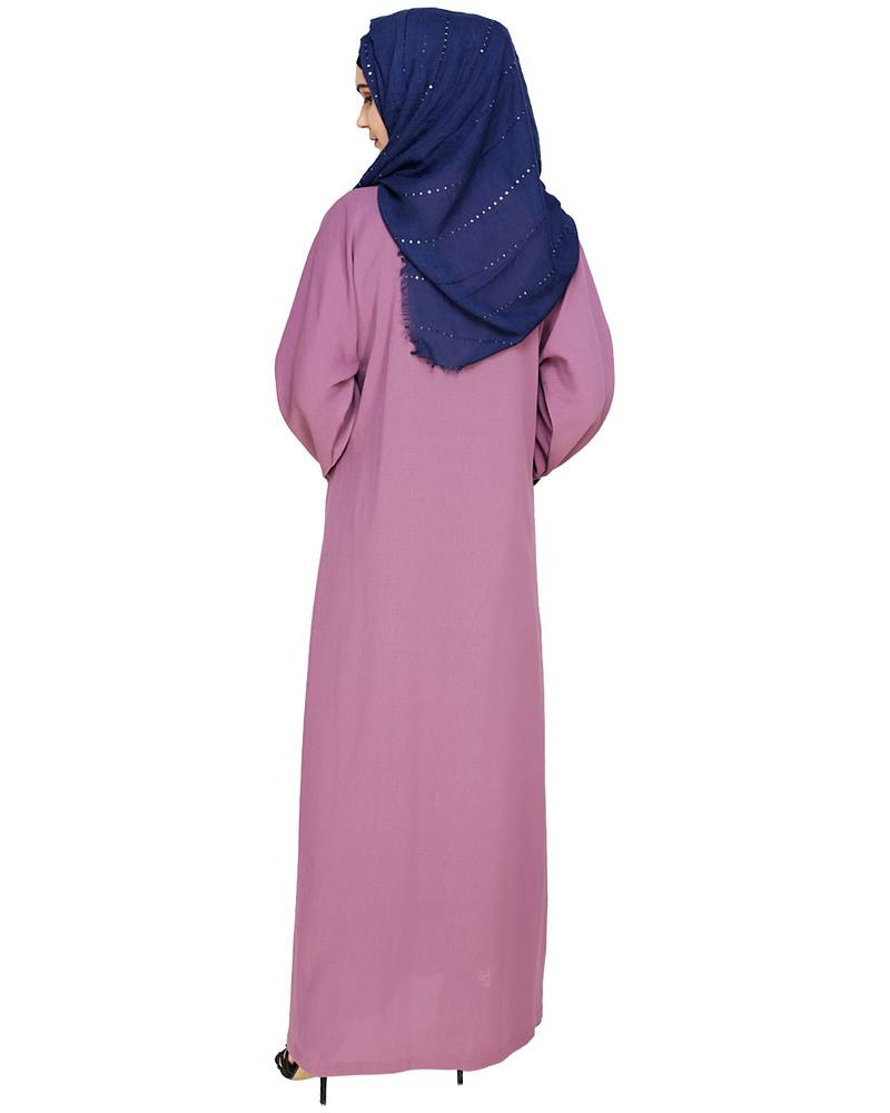 Mauve plain linen abaya - Modest Forever - 2759836