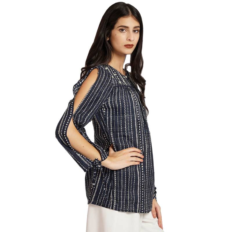 Navy-blue printed cotton long-tops - BKind - 2762247