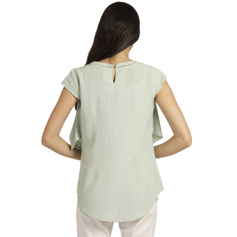 Green plain linen long-tops - BKind - 2762256