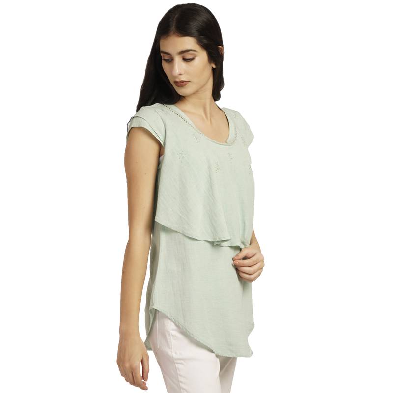 Green plain linen long-tops - BKind - 2762256