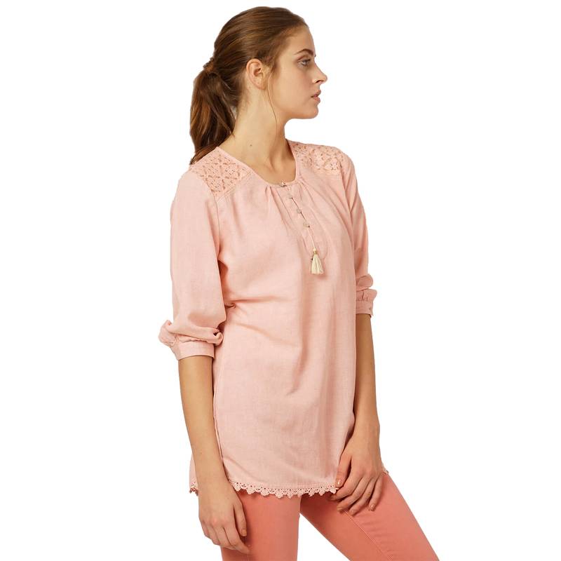 Pink plain linen long-tops - BKind - 2762304