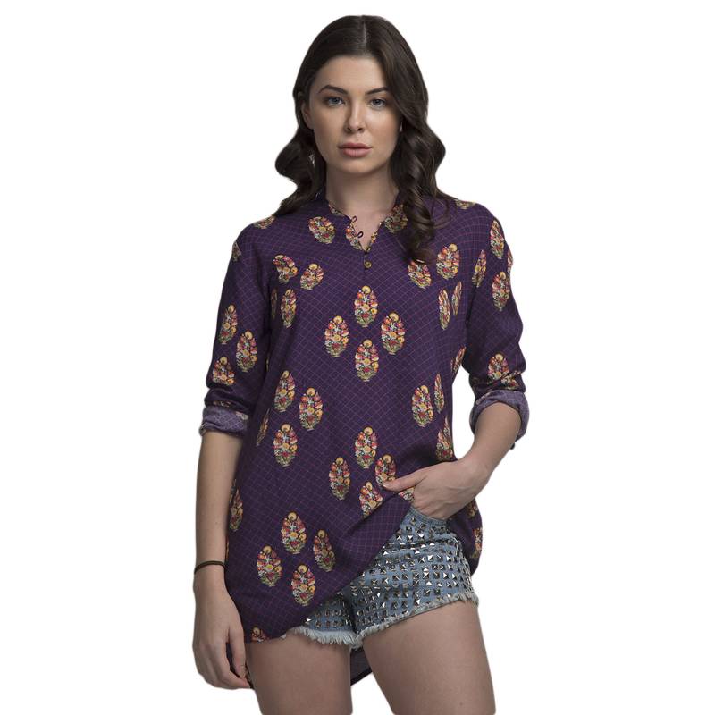 Purple printed cotton long-tops - BKind - 2762353
