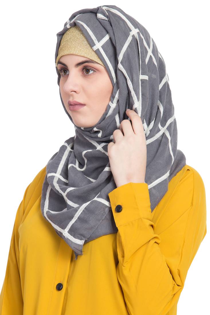 Grey Cotton Islamic Hijab - Mean Zoom - 2763444