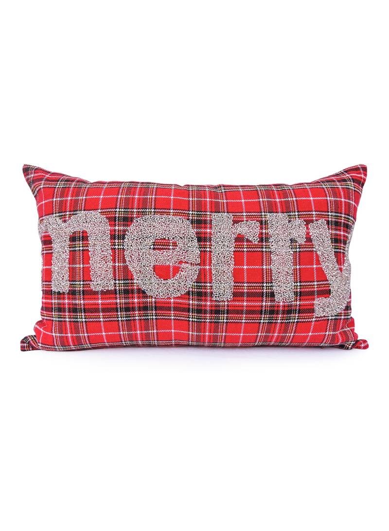 Cotton & Polyster Red Rectangular Cushion Cover- Set of 1 (30 x 50 cm ...