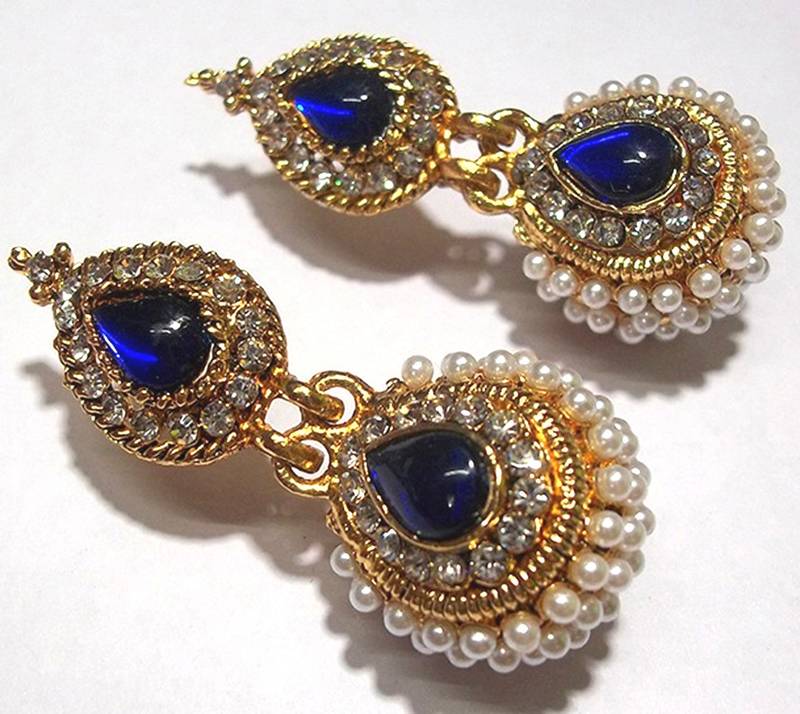 Dark blue pearl jhumka earring - Shree Mauli Creation - 188342