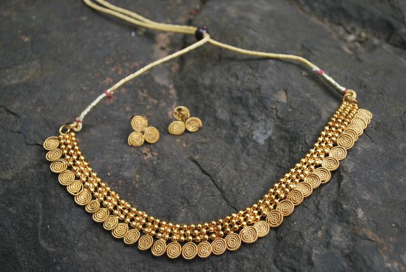 Incredibly gold plated jalebi design choker necklace set - Reeti ...