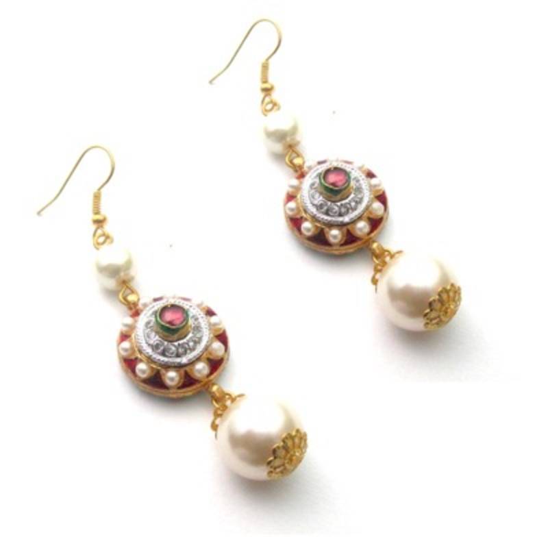 Pearl embedded, Enamel work earrings - Swa Design - 2360